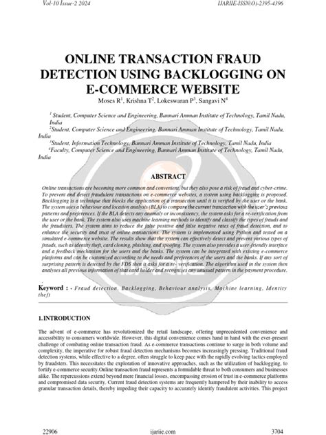 Online Transaction Fraud Detection Using Backlogging On Ecommerce Ijariie22906 Pdf Machine