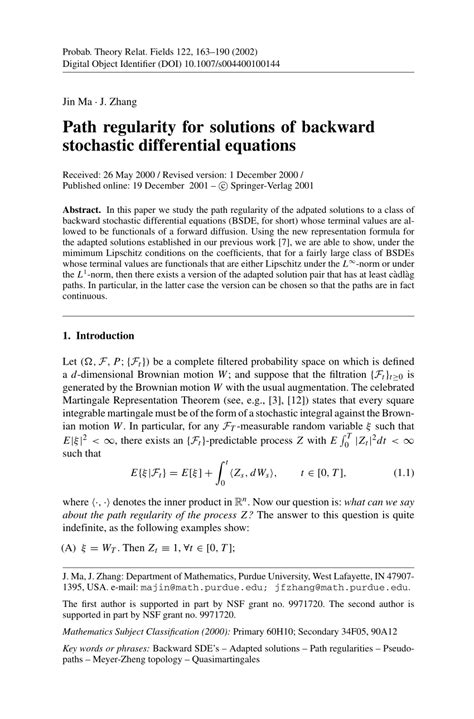 PDF Path Regularity For Solutions Of Backward Stochastic Differential Equations