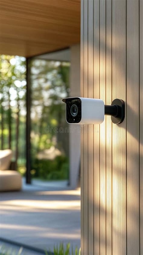 Modern Security Camera Protecting Contemporary Home Exterior Stock