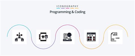 Programming And Coding Line Filled Flat 5 Icon Pack Including Develop