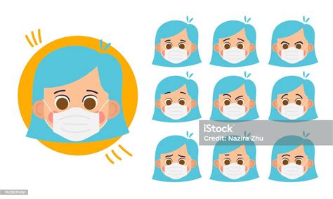 가면을 쓴 소녀 당신의 장면에 대한 인간의 캐릭터 애니메이션 준비가 된 캐릭터입니다 재미있는 만화 문자 애니메이션의 집합입니다 간호사에 대한 스톡 벡터 아트 및 기타 이미지