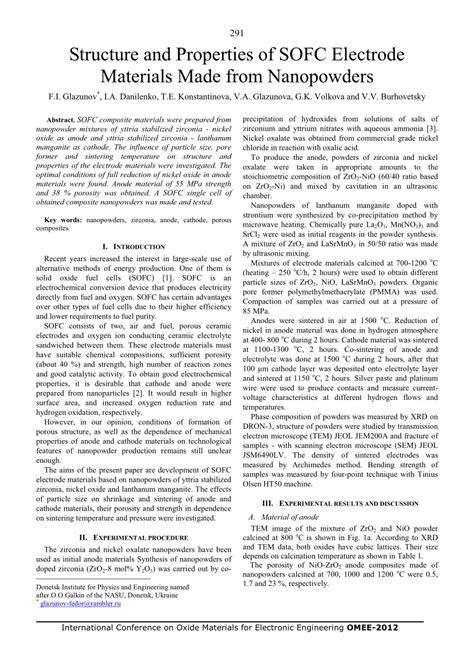 Pdf Structure And Properties Of Sofc Electrode Materials Made From Nanopowders