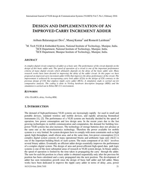 Design And Implementation Of An Improved Carry Increment Adder Pdf