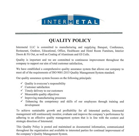 Quality Policy Examples Quality Policy