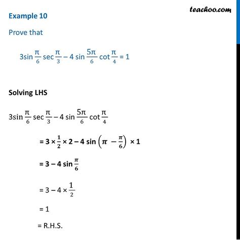 Example 10 Prove That 3sin Pi6 Sec Pi3 4 Sin 5pi6