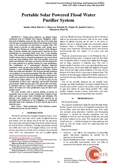 Portable Solar Powered Flood Water Portable Solar Powered Flood Water International Journal Of