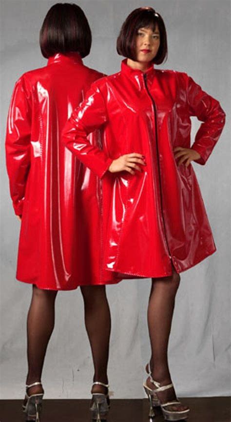 Mirror Finish Red Raincoat Vinyl Raincoat Leather Trench Coat Red Leather Jacket Mantel