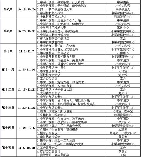 广外附属中小学2021 2022年度第一学期行事周历 广外附属中小学