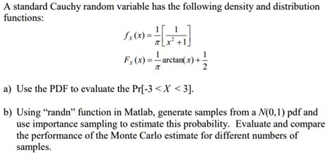 Solved A Standard Cauchy Random Variable Has The Following Density And