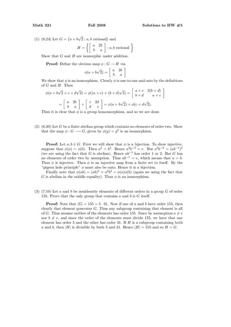 Homework 5 Solutions Abstract Algebra Fall 2008 Math 321 Docsity