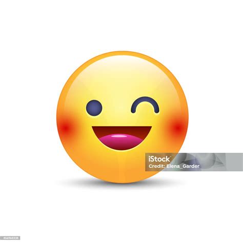 윙크 하는 재미 있는 만화 Emoji 얼굴 윙크와 미소 행복 이모티콘 벡터 채팅 및 애플 리 케이 션에 대 한 웃는 웃음 러시아에 대한 스톡 벡터 아트 및 기타 이미지