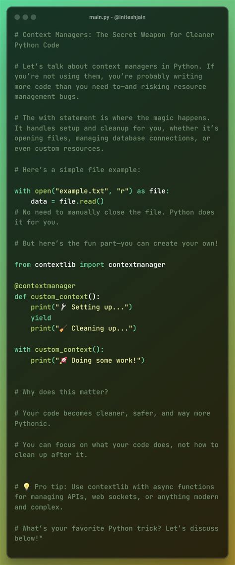 Python Codingtips Contextmanager Cleancode Pythonprogramming Nitesh Jain