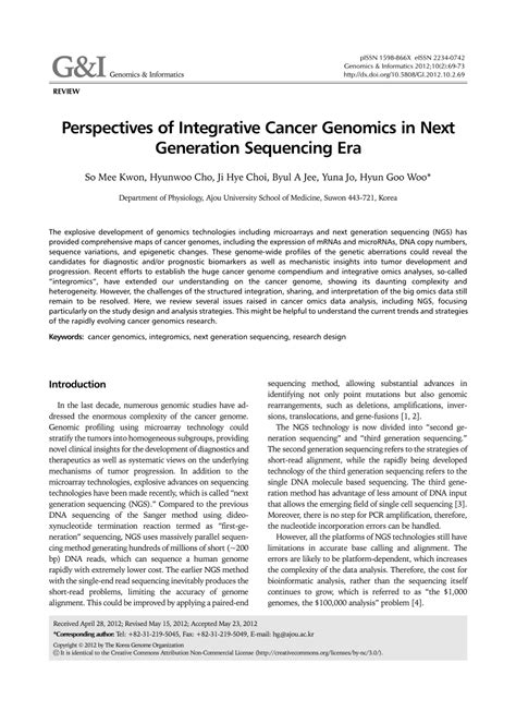 Pdf Perspectives Of Integrative Cancer Genomics In Next Generation