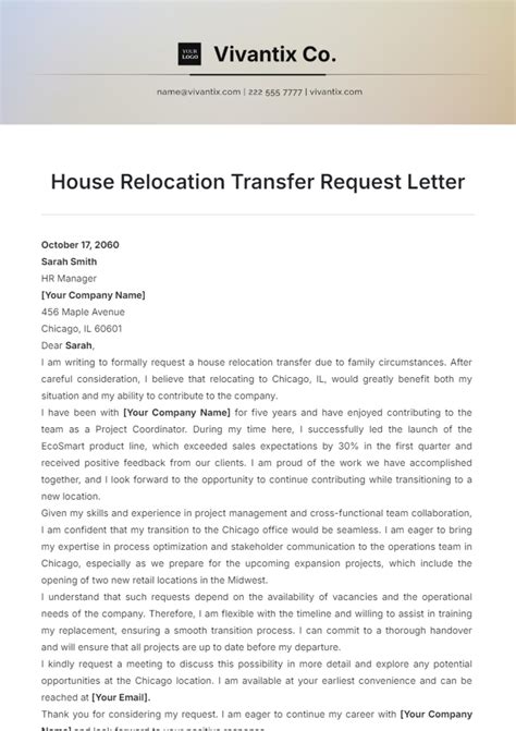 Free House Relocation Transfer Request Letter Template To Edit Online