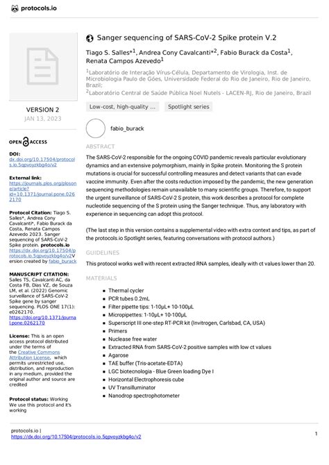 Pdf Sanger Sequencing Of Sars Cov 2 Spike Protein V2