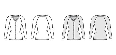 리브 V넥 롱 라글란 슬리브 버튼 클로저 슬림 핏 니트 트리밍이 돋진 카디건 스웨터 테크니컬 패션 일러스트 0명에 대한 스톡 벡터 아트 및 기타 이미지 Istock