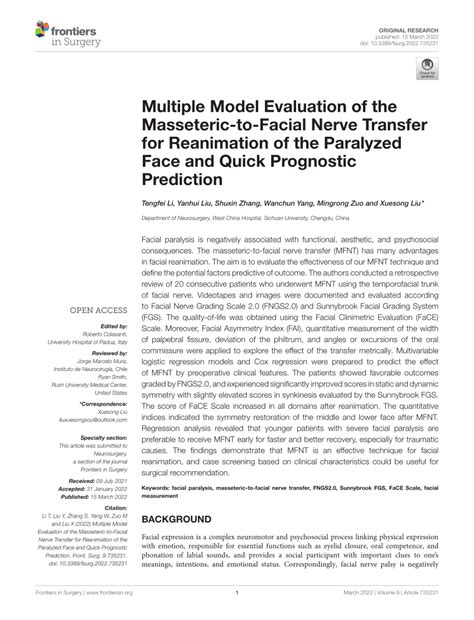 Pdf Multiple Model Evaluation Of The Masseteric To Facial Nerve