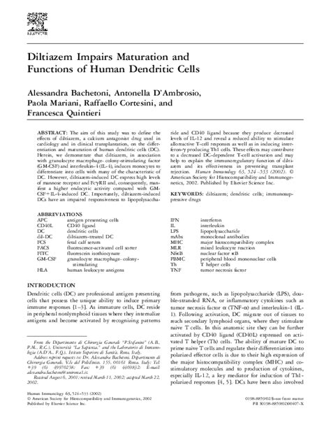 Pdf Diltiazem Affects Human Dendritic Cell Maturation