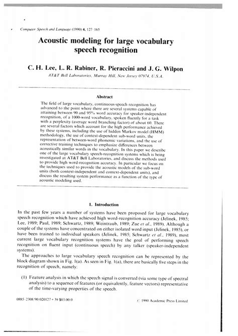 Pdf Acoustic Modeling For Large Vocabulary Speech Recognition