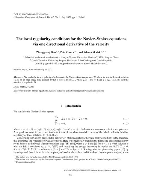 Pdf The Local Regularity Conditions For The Navierstokes Equations Via One Directional