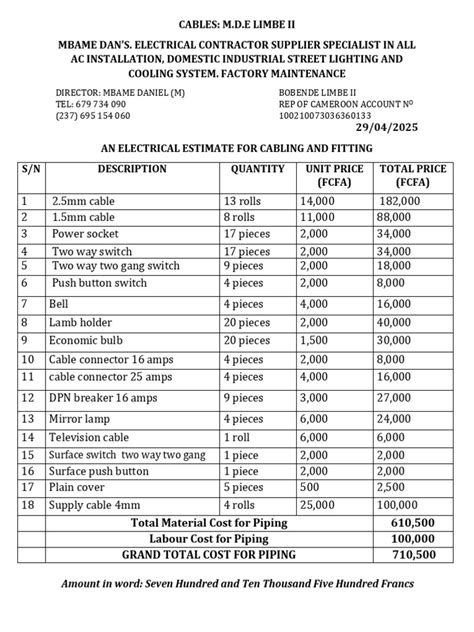 Cabling Estimate Pdf