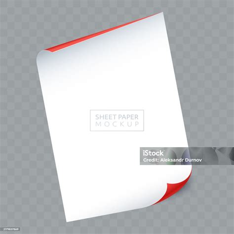가장자리가 말린 빈 A4 용지 시트 뒷면이 빨간색이고 앞면이 흰색인 선물 포장지 편지 모형은 투명한 배경에 고립되어 있습니다 벡터 일러스트 레이 션 A4 용지에 대한 스톡