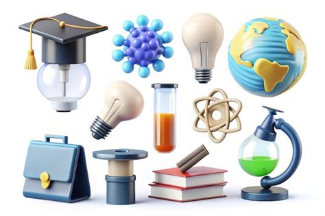 A 3d Render Vector Set Of Science And Education Icons In A School