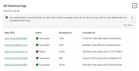 Quickstart View Invocation Logs For A Fabric User Data Functions Item Microsoft Fabric