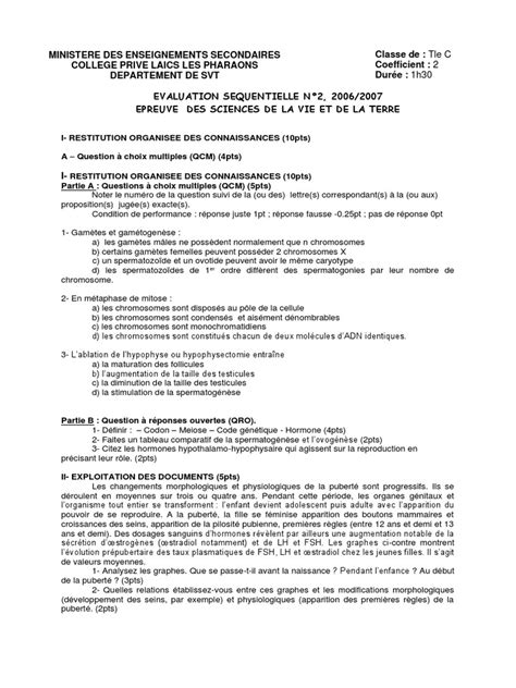tle c seq 2 2006 2007 pdf puberté chromosome