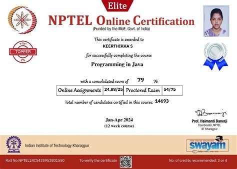 Keerthikka Sivanantham On Linkedin Javaprogramming Nptel Certification