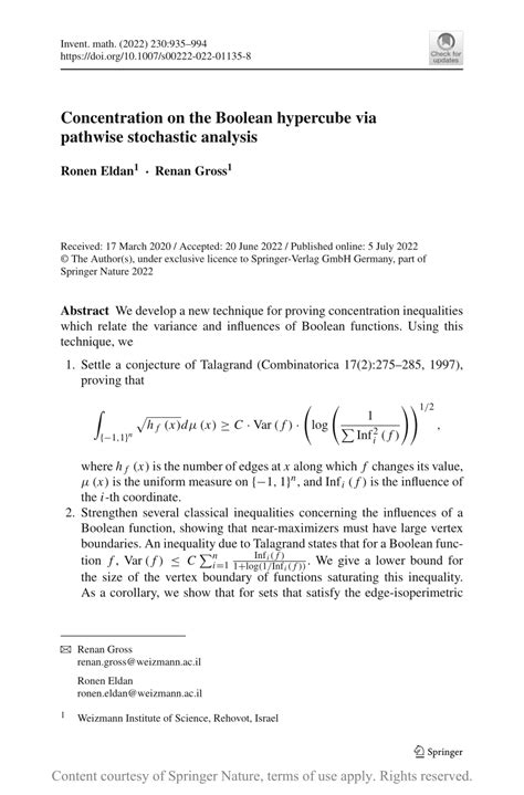 Concentration On The Boolean Hypercube Via Pathwise Stochastic Analysis Request Pdf