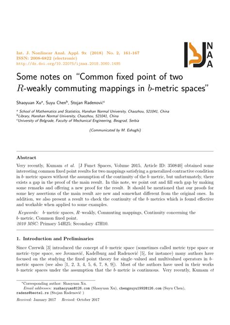 Pdf Some Notes On Common Fixed Point Of Two R Weakly Commuting