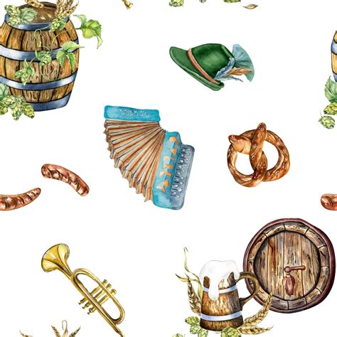 Premium Vector Wooden Barrel Pint Of Beer Hat Accordion Hop Vine