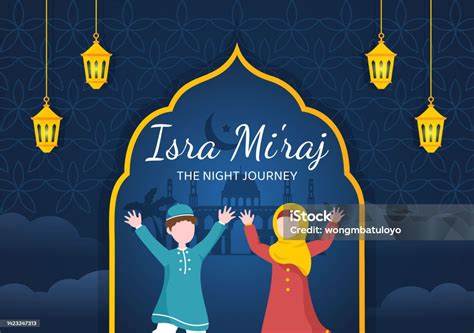 해피 이스라 미라즈 나비 무하마드 Saw 템플릿 손으로 그린 만화 플랫 일러스트 레이 션 인사말 카드 포스터 및 배너에 적합 공휴일에 대한 스톡 벡터 아트 및 기타 이미지