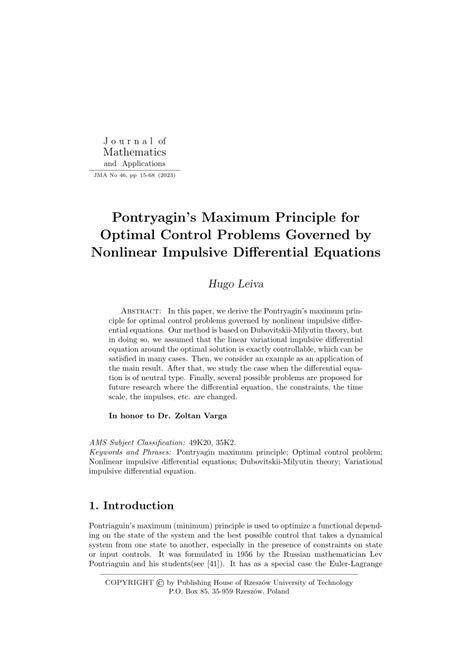 Pdf Pontryagins Maximum Principle For Optimal Control Problems Governed By Nonlinear
