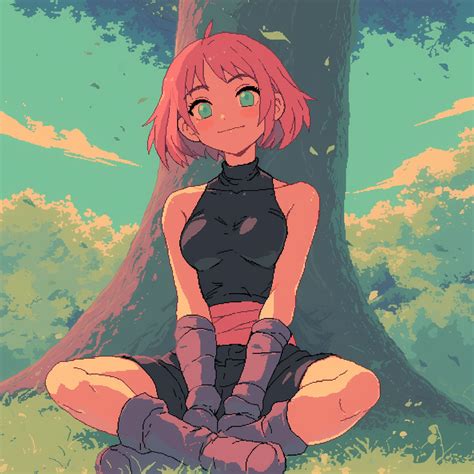 The Pink Haired Girl Under The Tree By Tuwalg On Deviantart