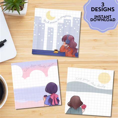 Printable Memo Pad Lofi Kawaii Girl Printable Notepad Positive Affirmation Printable Memo