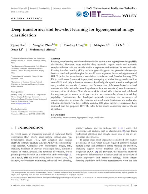 pdf deep transformer and few‐shot learning for hyperspectral image