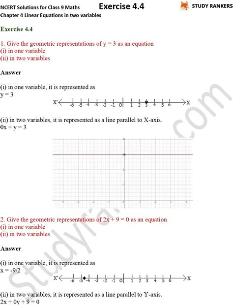Ncert Solutions For Class 9 Maths Chapter 4 Linear Equations In Two Variables Exercise 4 4