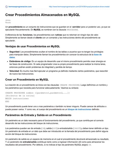 crear procedimientos almacenados en mysql pdf pdf sql lenguaje de