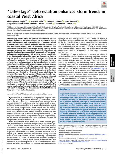 Late Stage” Deforestation Enhances Storm Trends In Coastal West Africa