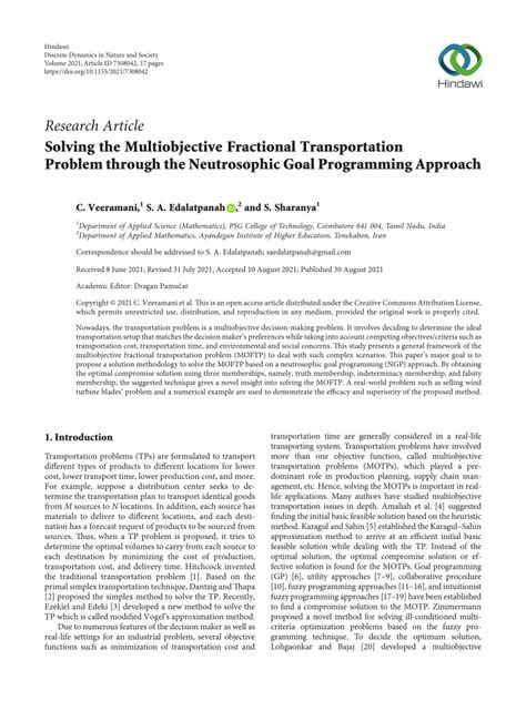 Pdf Solving The Multiobjective Fractional Transportation Problem