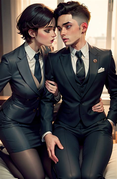 2 Femboy Bulge Crossdressing Short Hair Brunette Skirt Suit