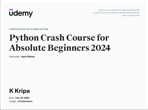 I Have Completed The Python Crash Course Successfully K Kripa