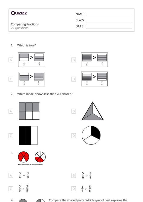 50 Comparing Fractions Worksheets For 3rd Grade On Quizizz Free And Printable