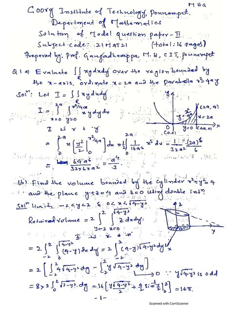 21mat21 Solution Of Model Question Paper Ii Pdf