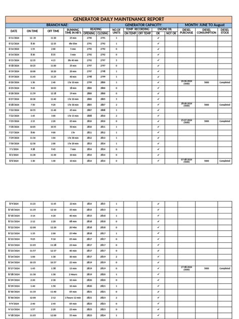 Generator Log Book Format Pdf