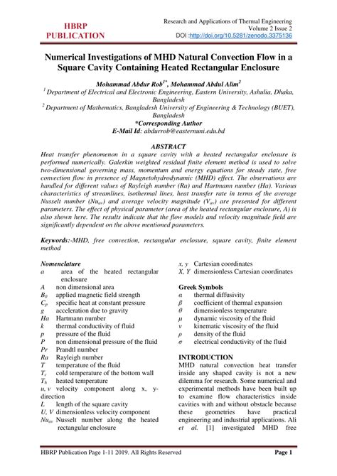 Pdf Numerical Investigations Of Mhd Natural Convection Flow In A Square Cavity Containing