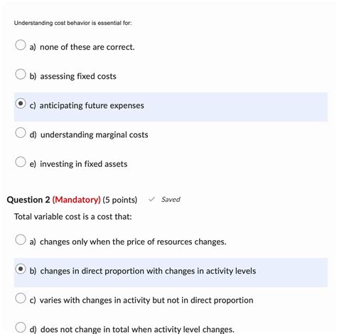 Solved Question Understanding Cost Behavior Is Essenti