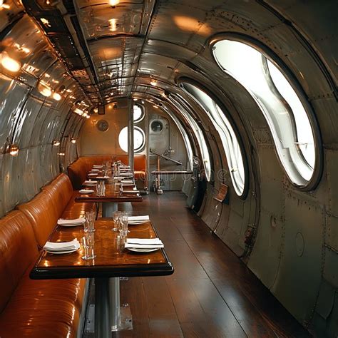 Interior Of An Airplane Converted Into A Restaurant With Booth Seating